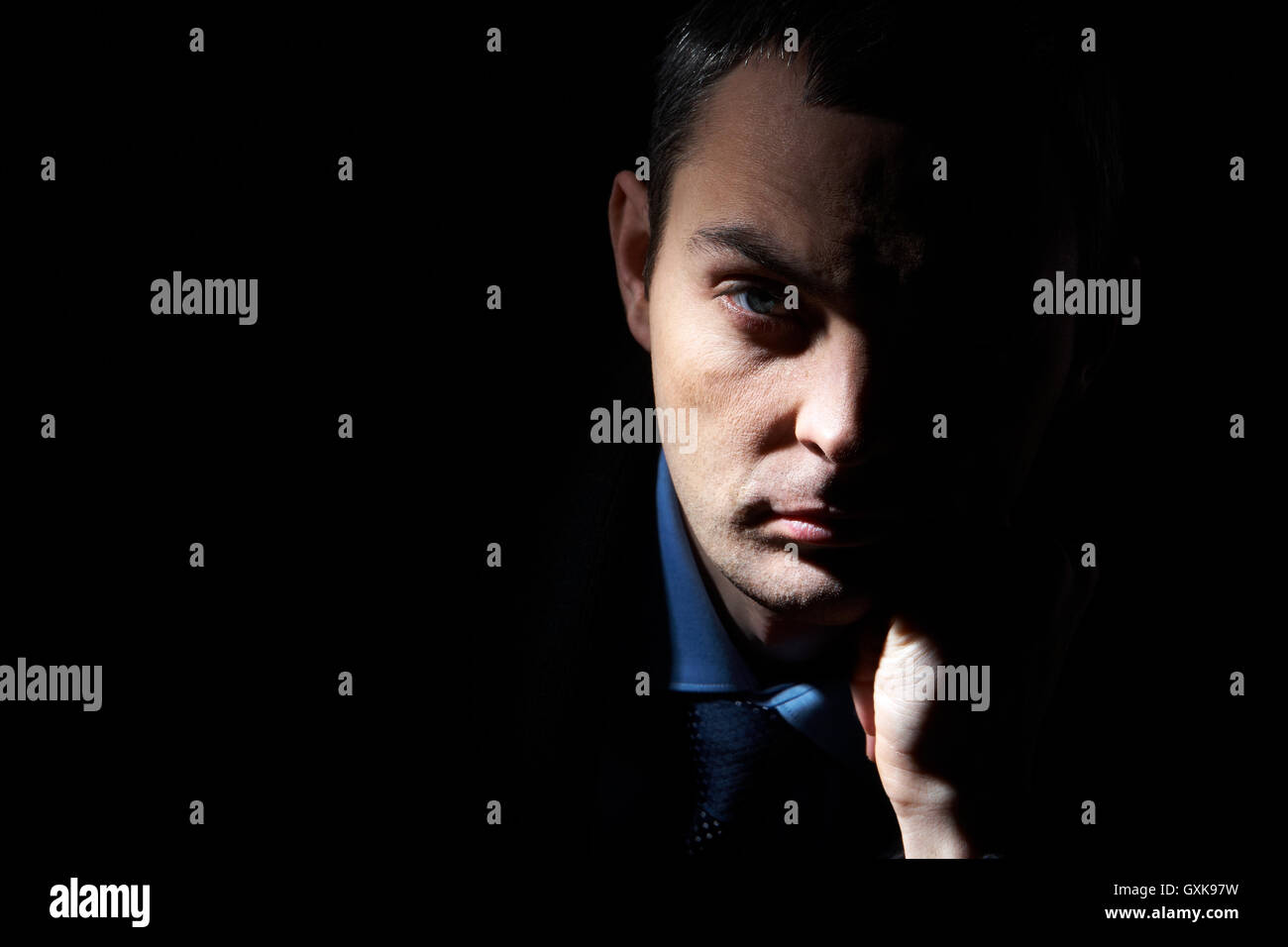 Man dark alone sad face hi-res stock photography and images - Alamy