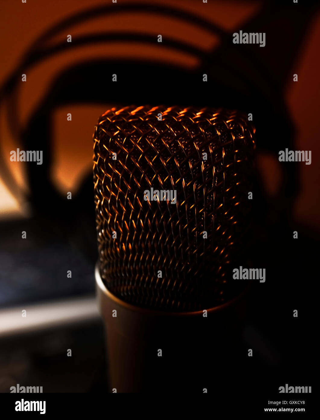 Audio Microphone and headphones Studio Stock Photo - Alamy