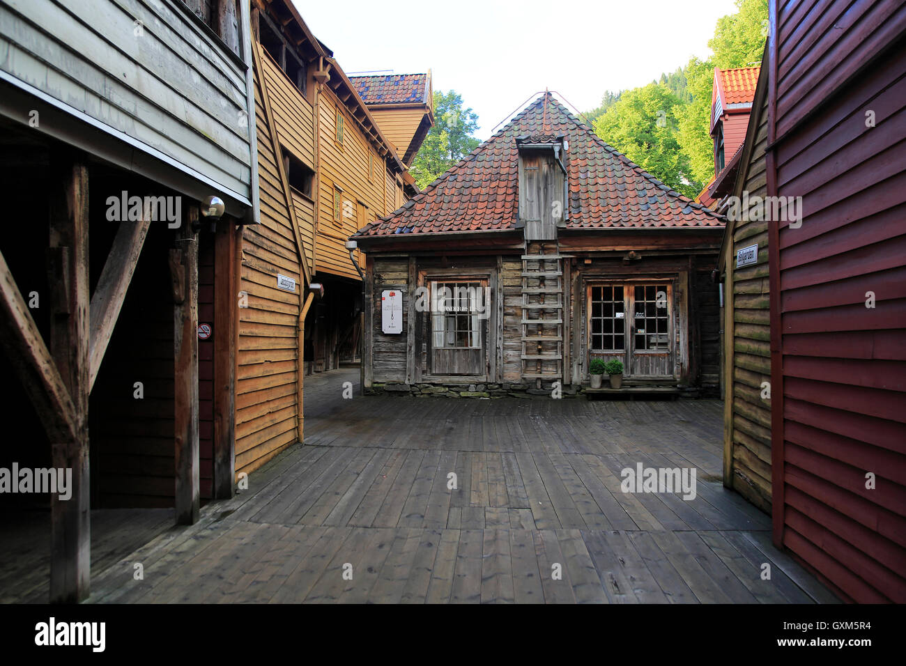 Historic Hanseatic League wooden buildings Bryggen area, Bergen, Norway ...