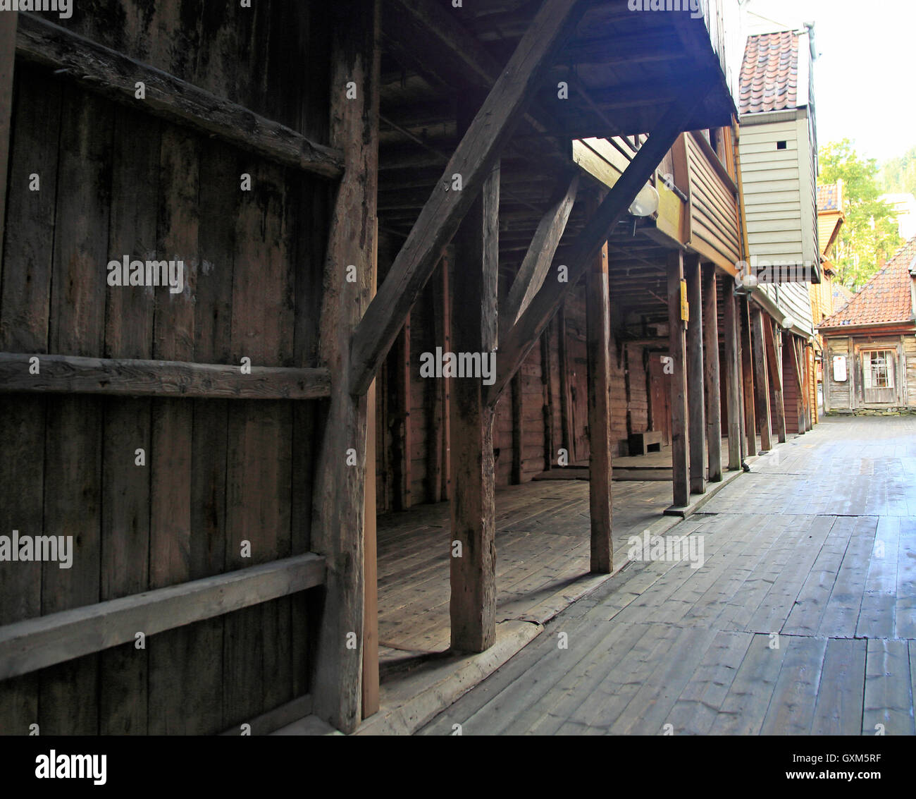 Historic hanseatic league wooden buildings bryggen area hi-res stock ...