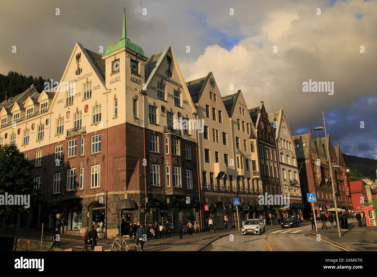 Historic buildings in Bryggen area, city centre of Bergen, Norway Stock ...