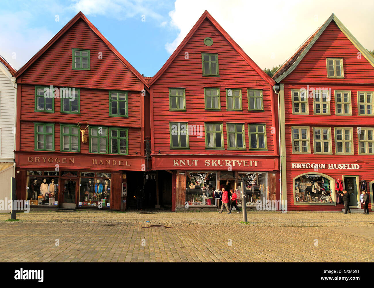 Historic hanseatic league wooden buildings bryggen area hi-res stock ...