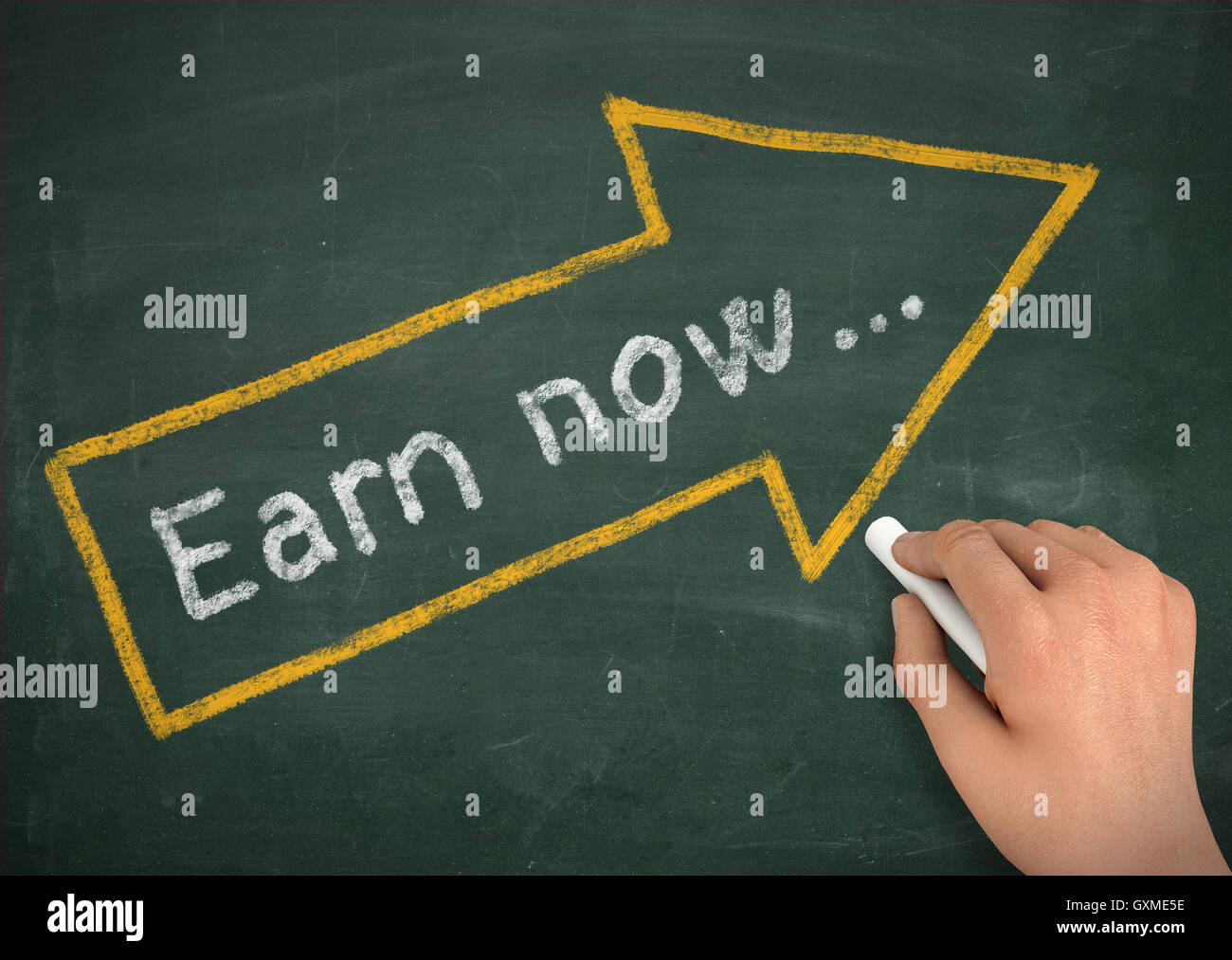 earn now chalkboard write concept 3d illustration Stock Photo - Alamy