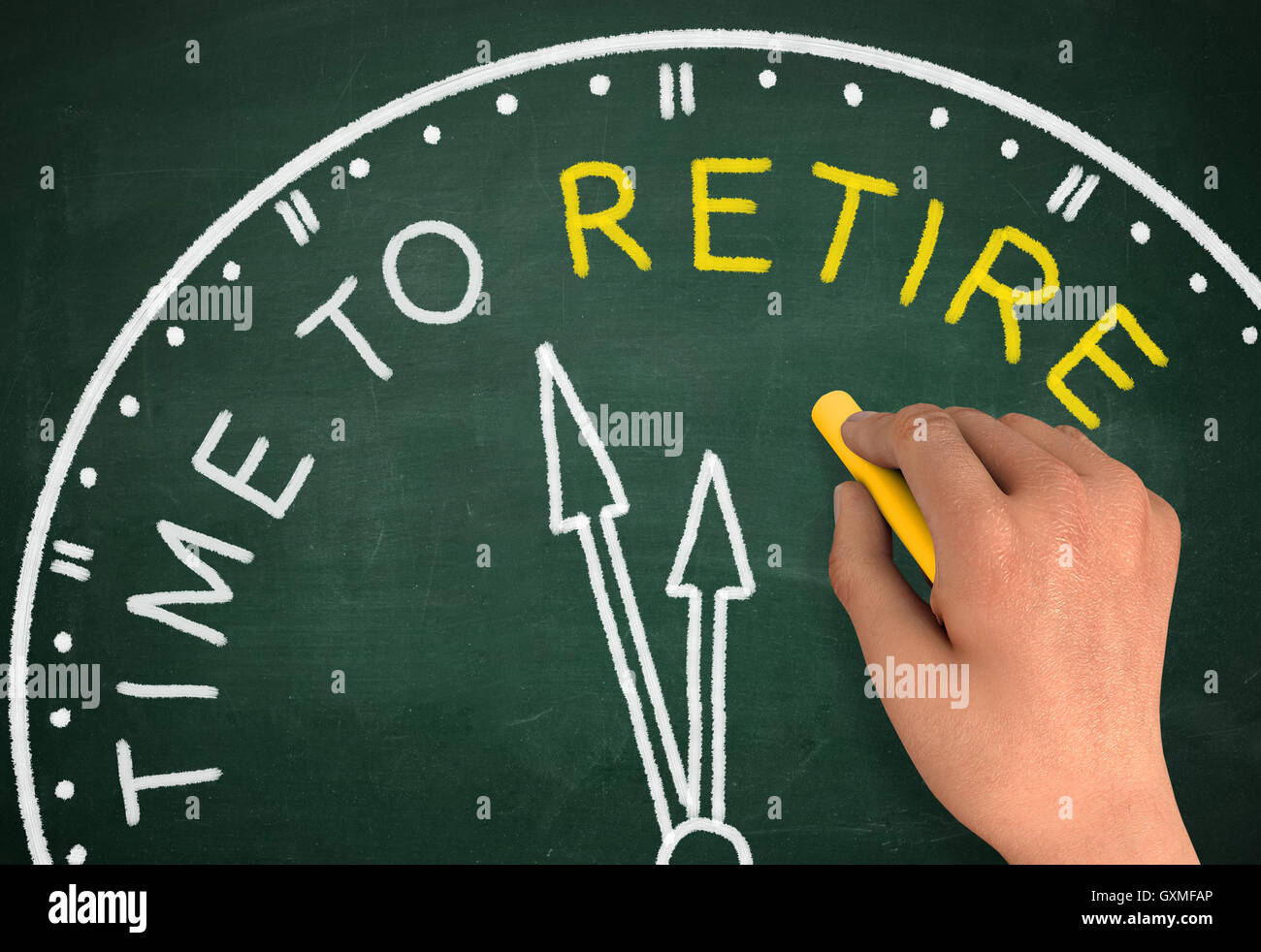 time to retire clock chalkboard write concept 3d illustration Stock ...
