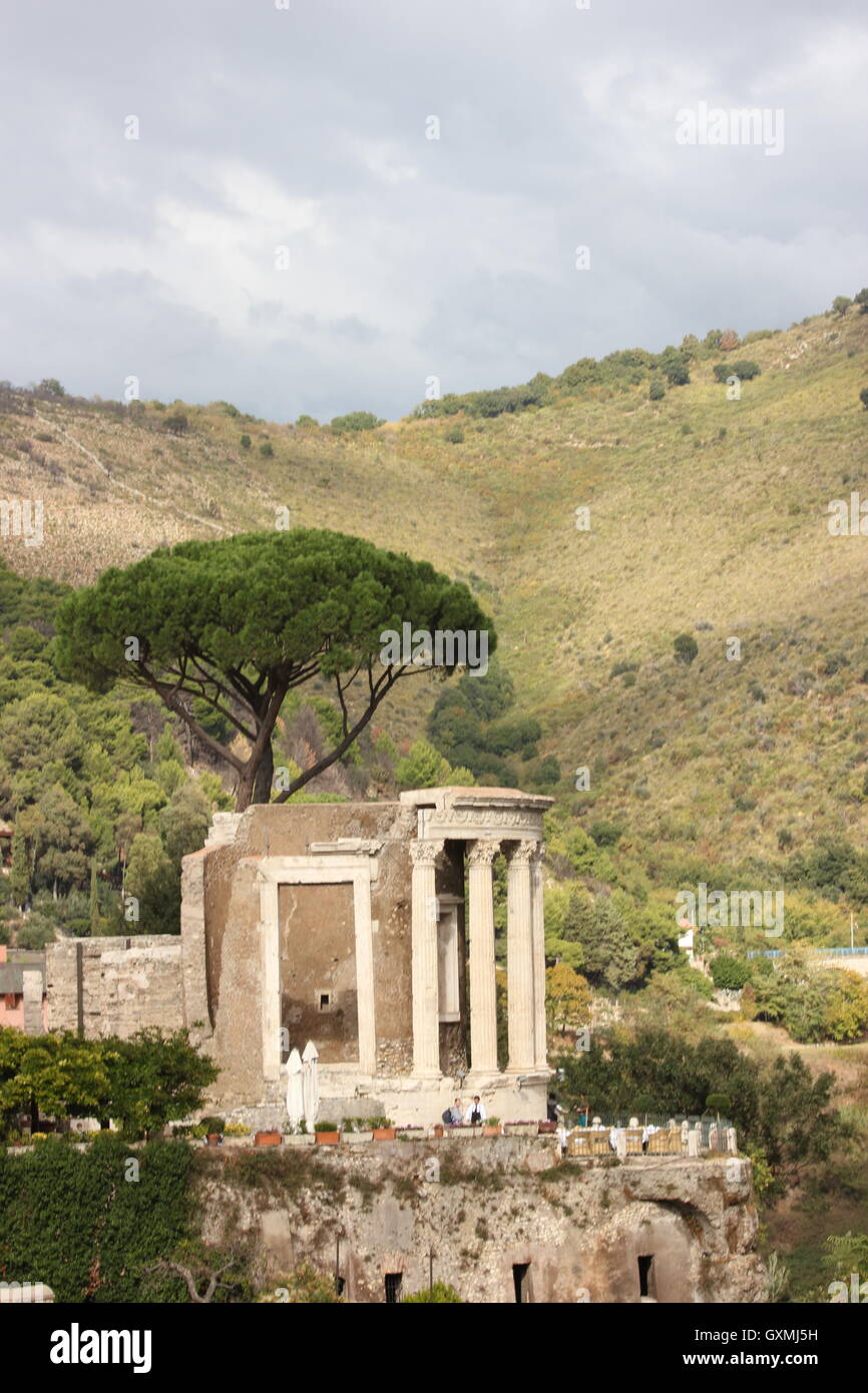 the beautiful Vesta Temple from a distance, Tivoli, Italy Stock Photo ...