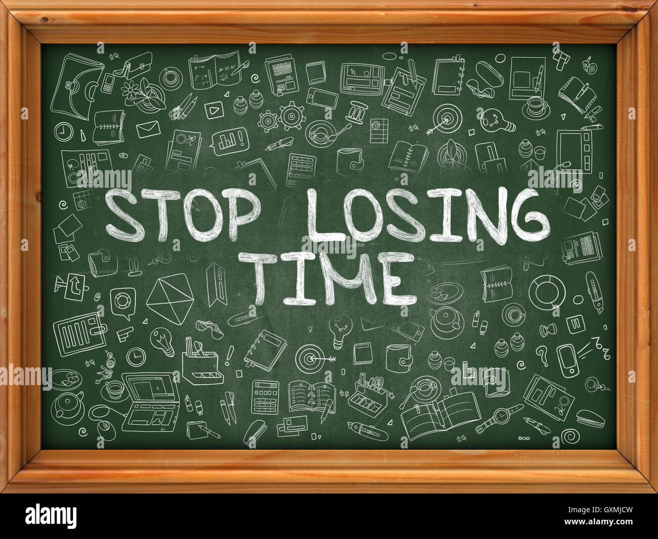 Stop Losing Time - Hand Drawn on Green Chalkboard Stock Photo - Alamy