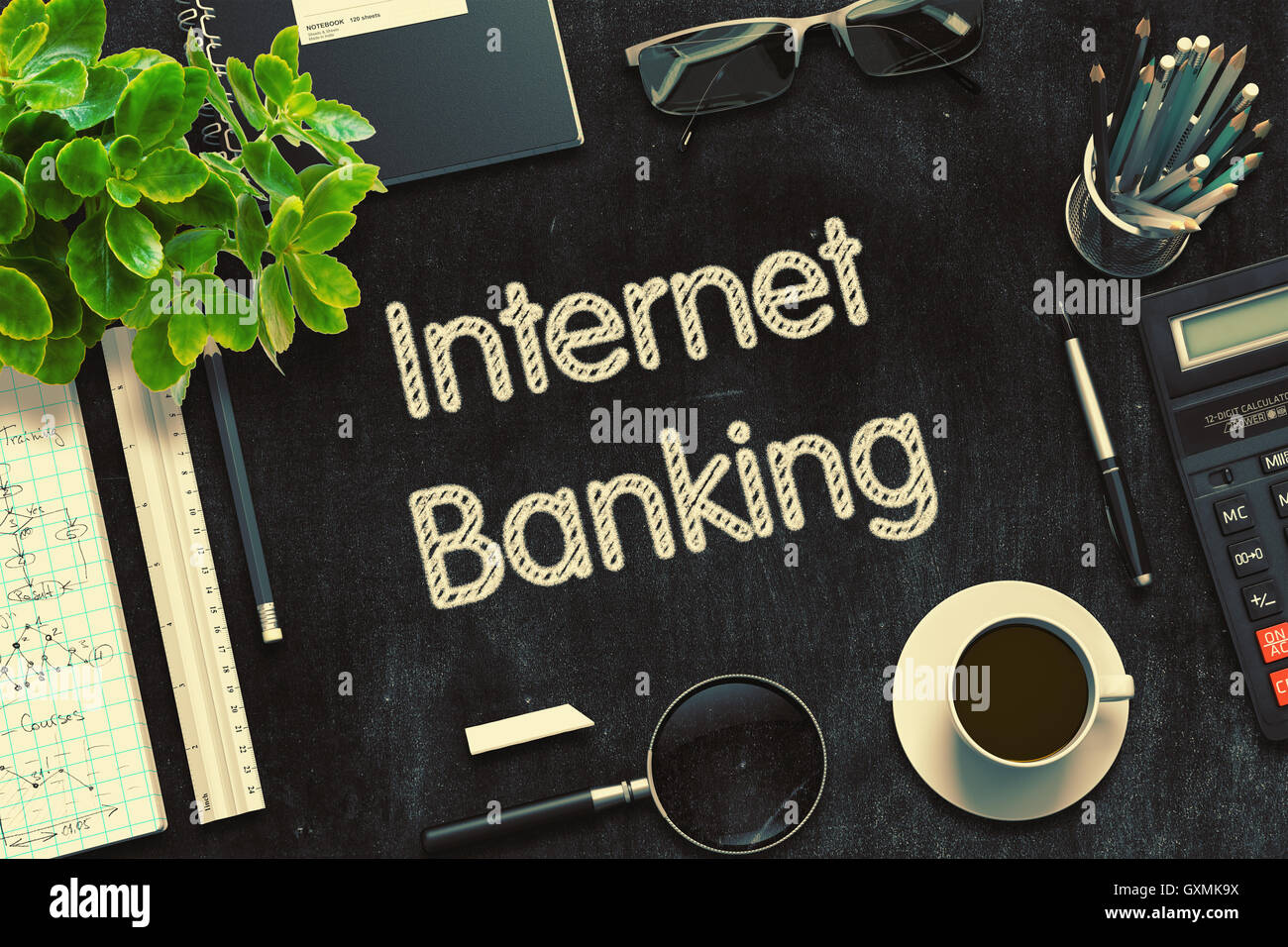 Internet Banking Concept on Black Chalkboard. 3D Rendering Stock Photo - Alamy