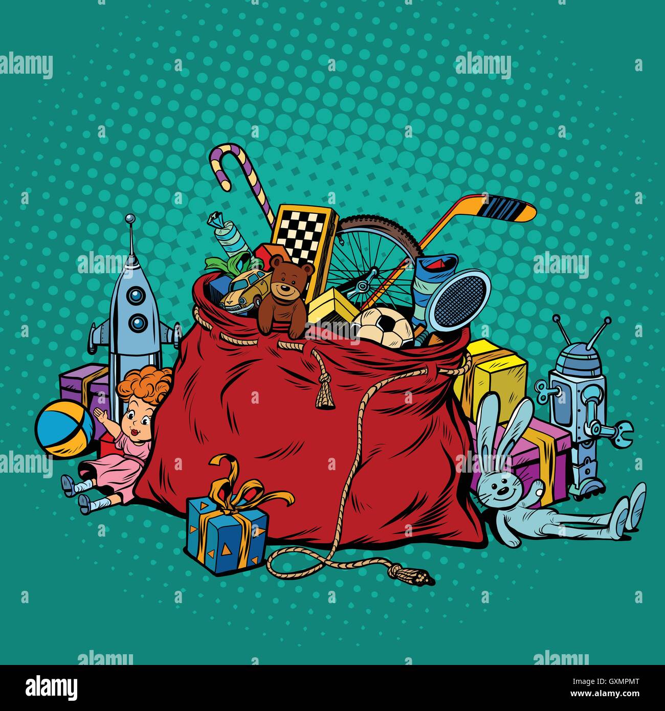 Kids toys, bag with Christmas gifts Stock Vector Image & Art - Alamy