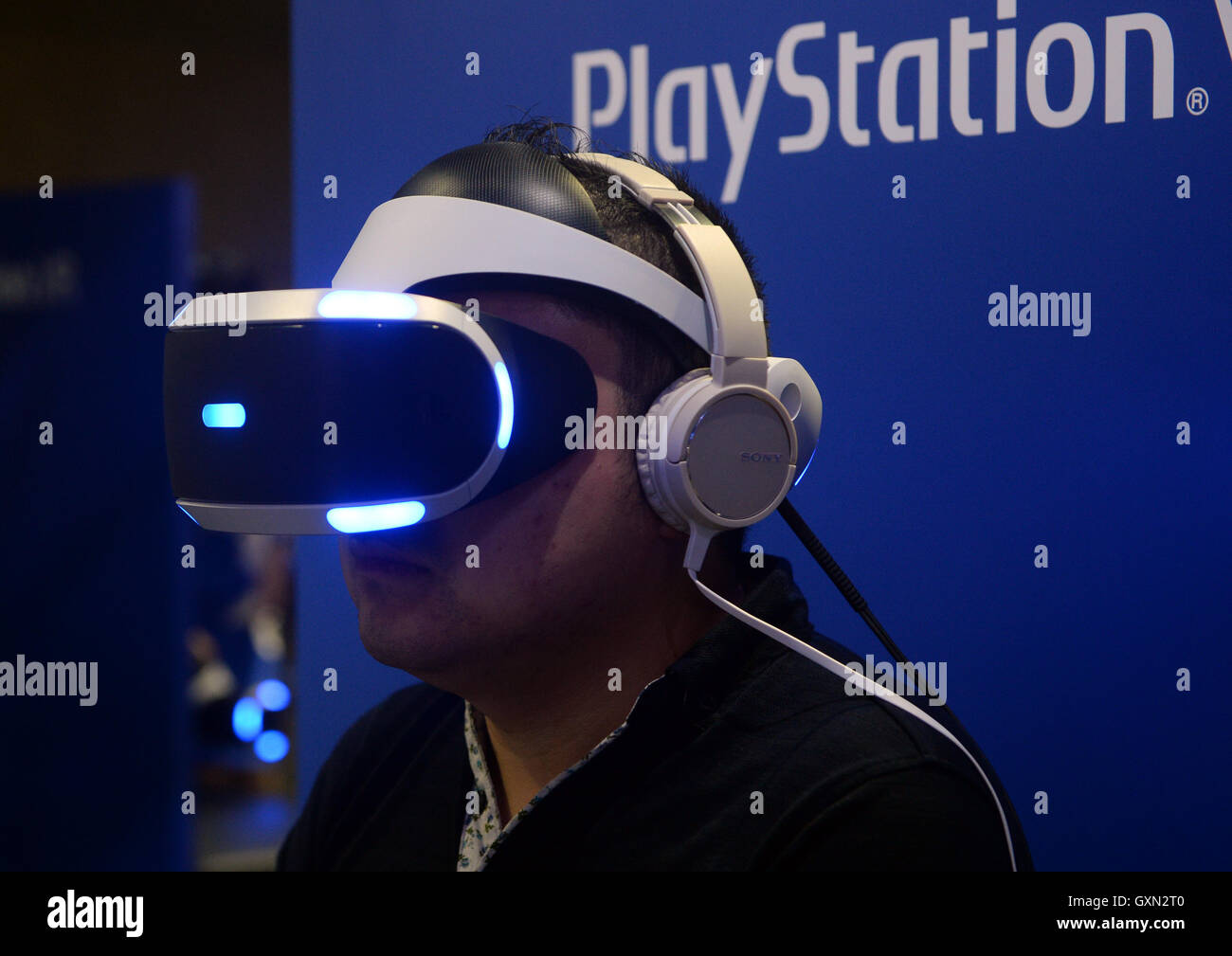 Tokyo, Japan. 16th Sep, 2016. A visitor experiences VR games during ...