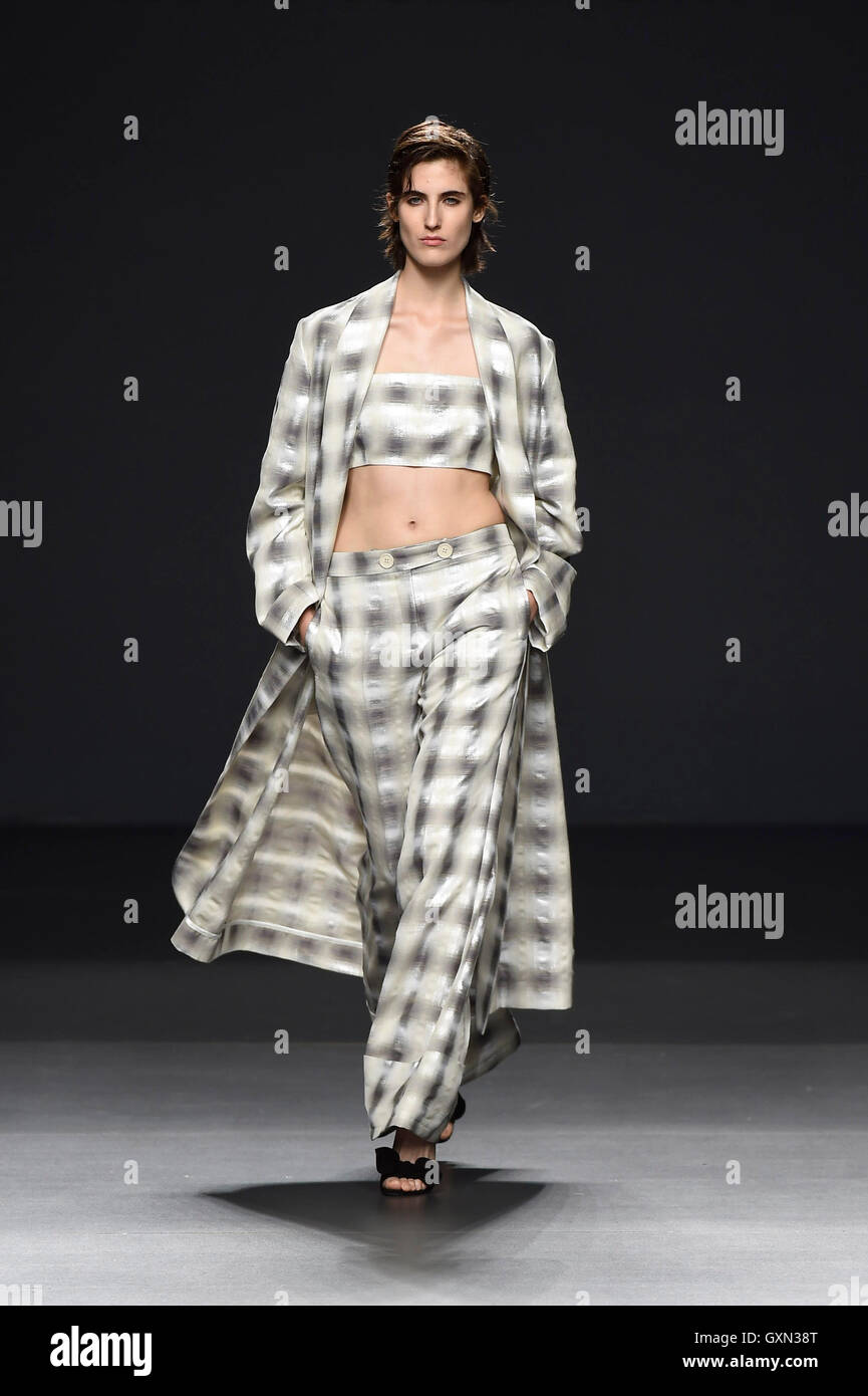 Madrid, Spain. 16th September, 2016. A model wears at collection runway ...