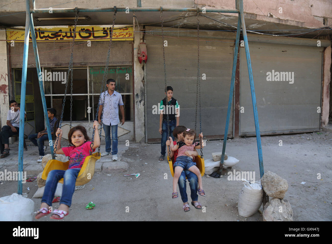 September 13, 2016 - Al-Ghouta, Syria - Syrian children playing during ...