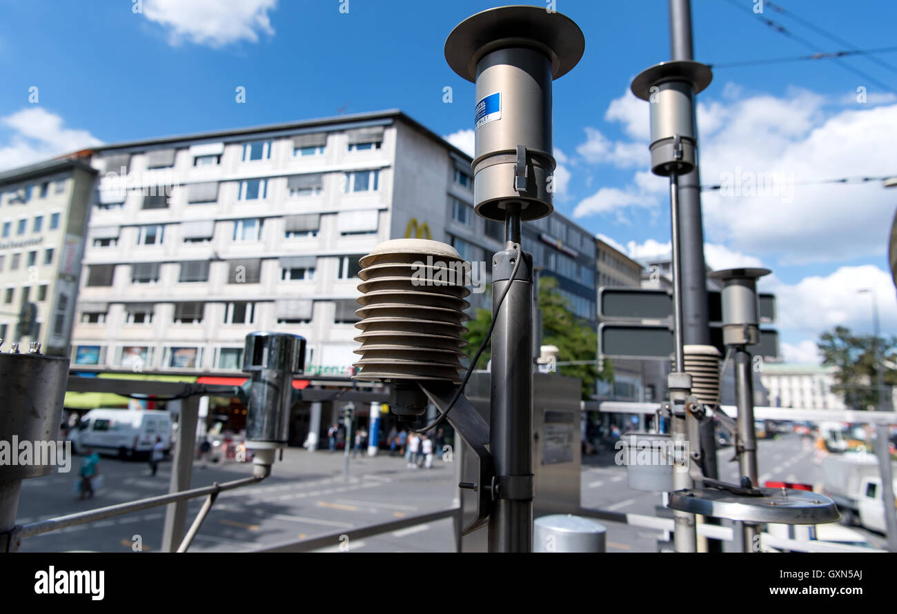 Different measurement devices are installed on the roof of an air ...