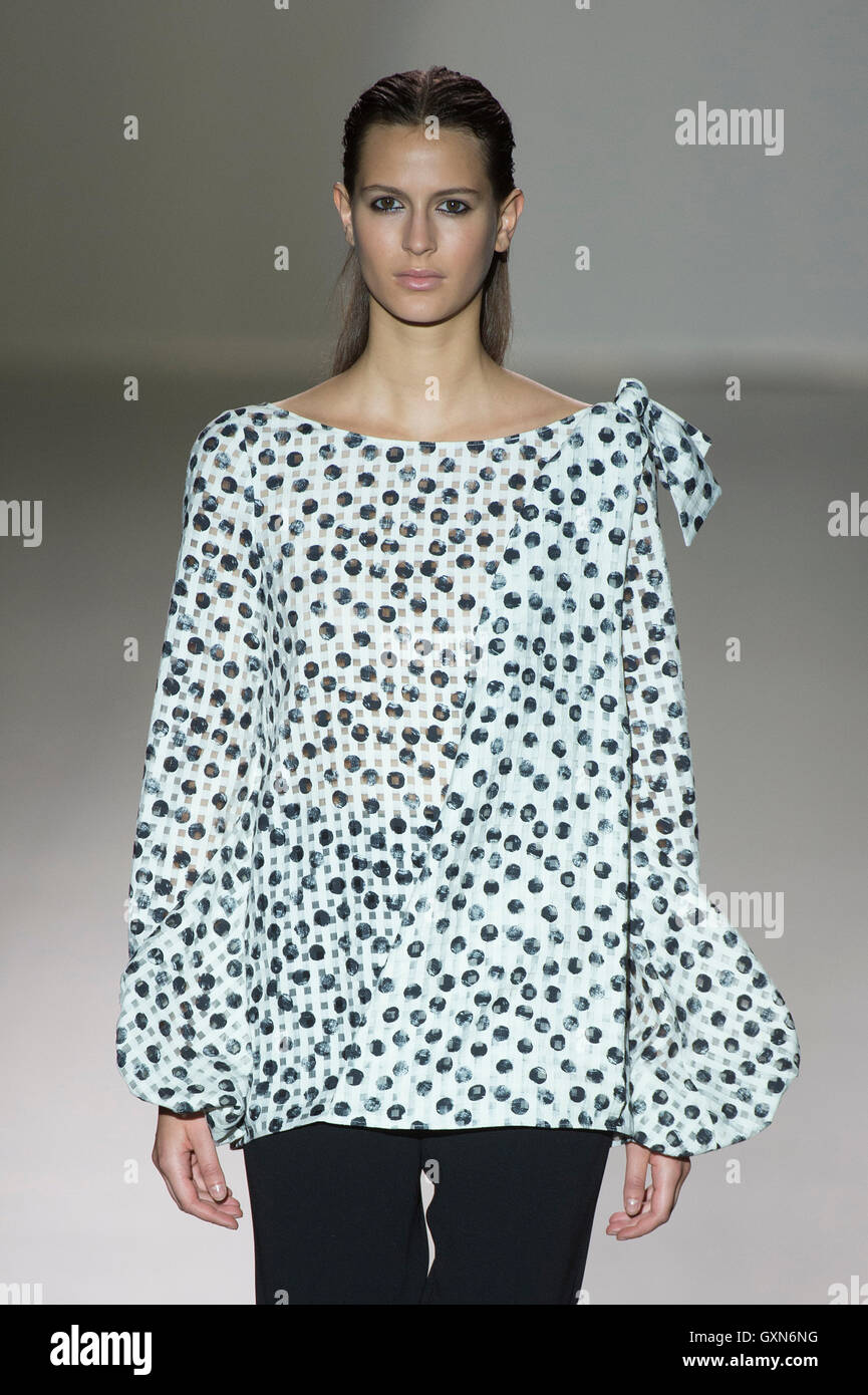 A model wears at collection runway a creation from Roberto Torretta ...