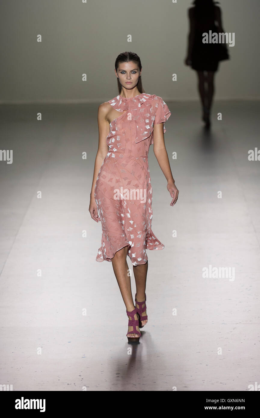 A model wears at collection runway a creation from Roberto Torretta ...