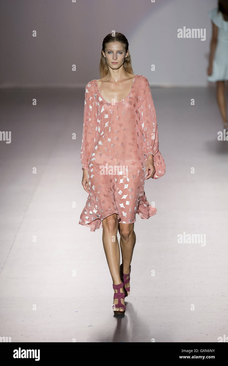 A model wears at collection runway a creation from Roberto Torretta ...