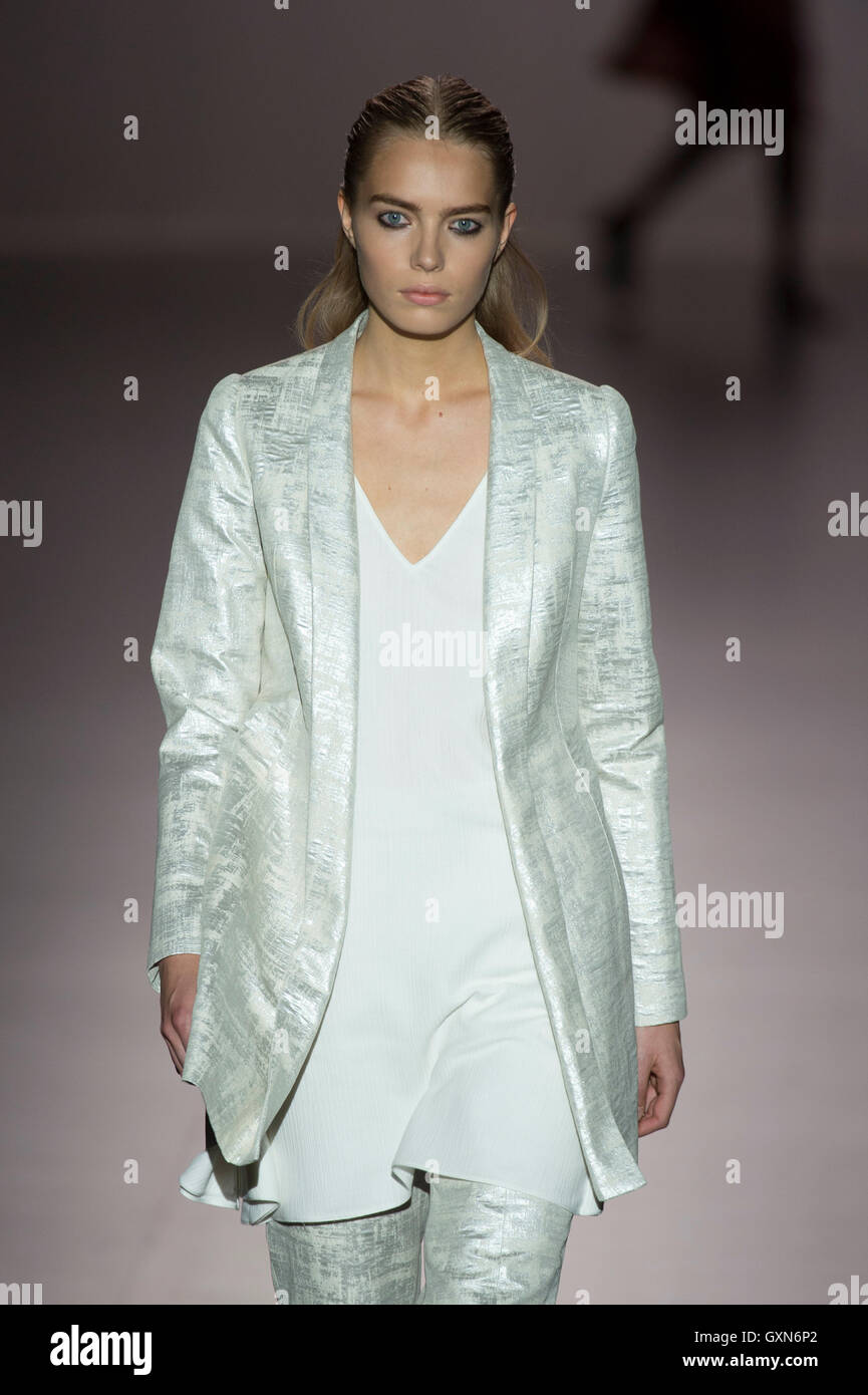 A model wears at collection runway a creation from Roberto Torretta ...