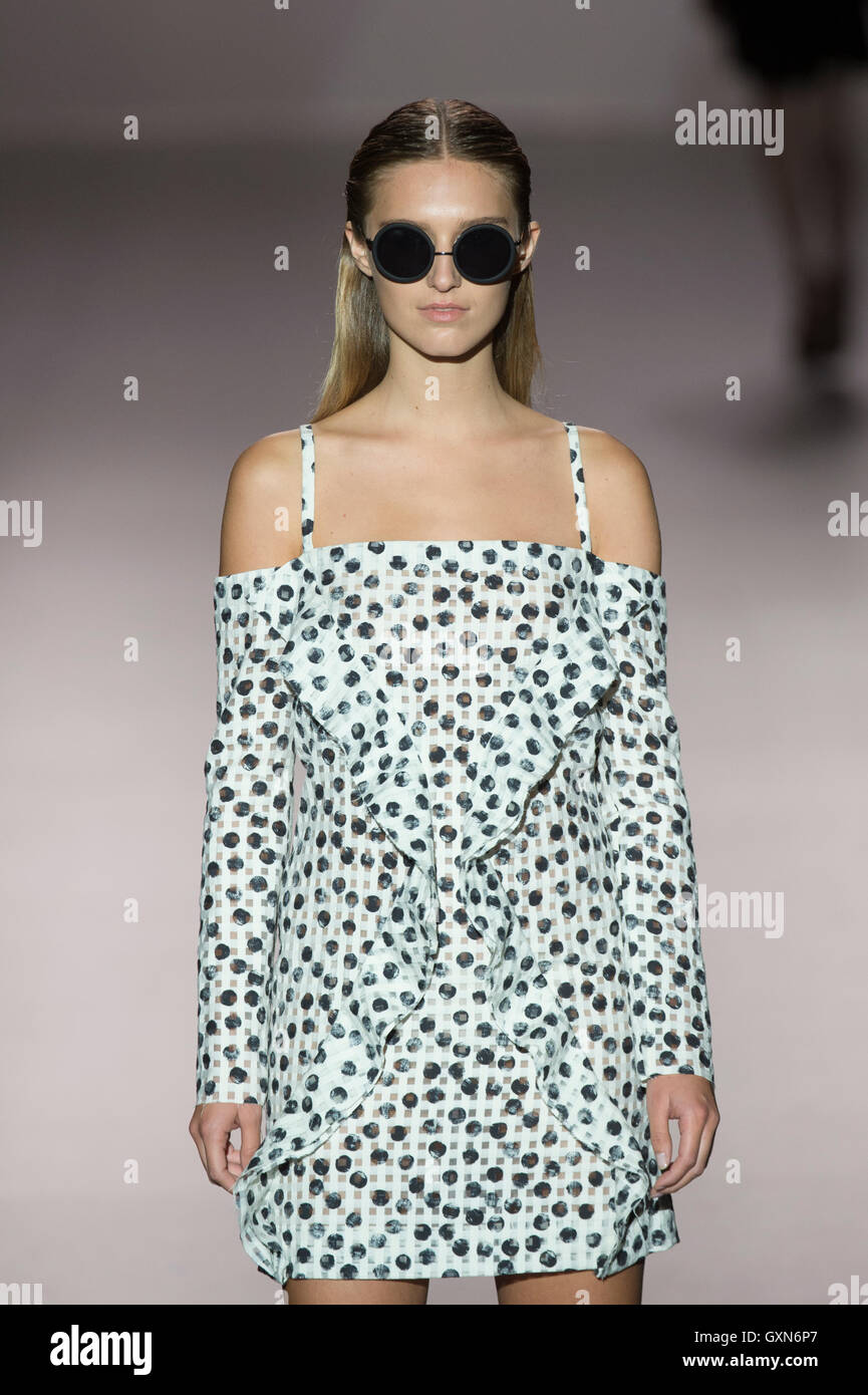A model wears at collection runway a creation from Roberto Torretta ...