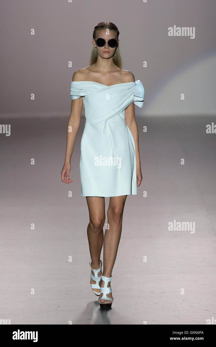 A model wears at collection runway a creation from Roberto Torretta ...