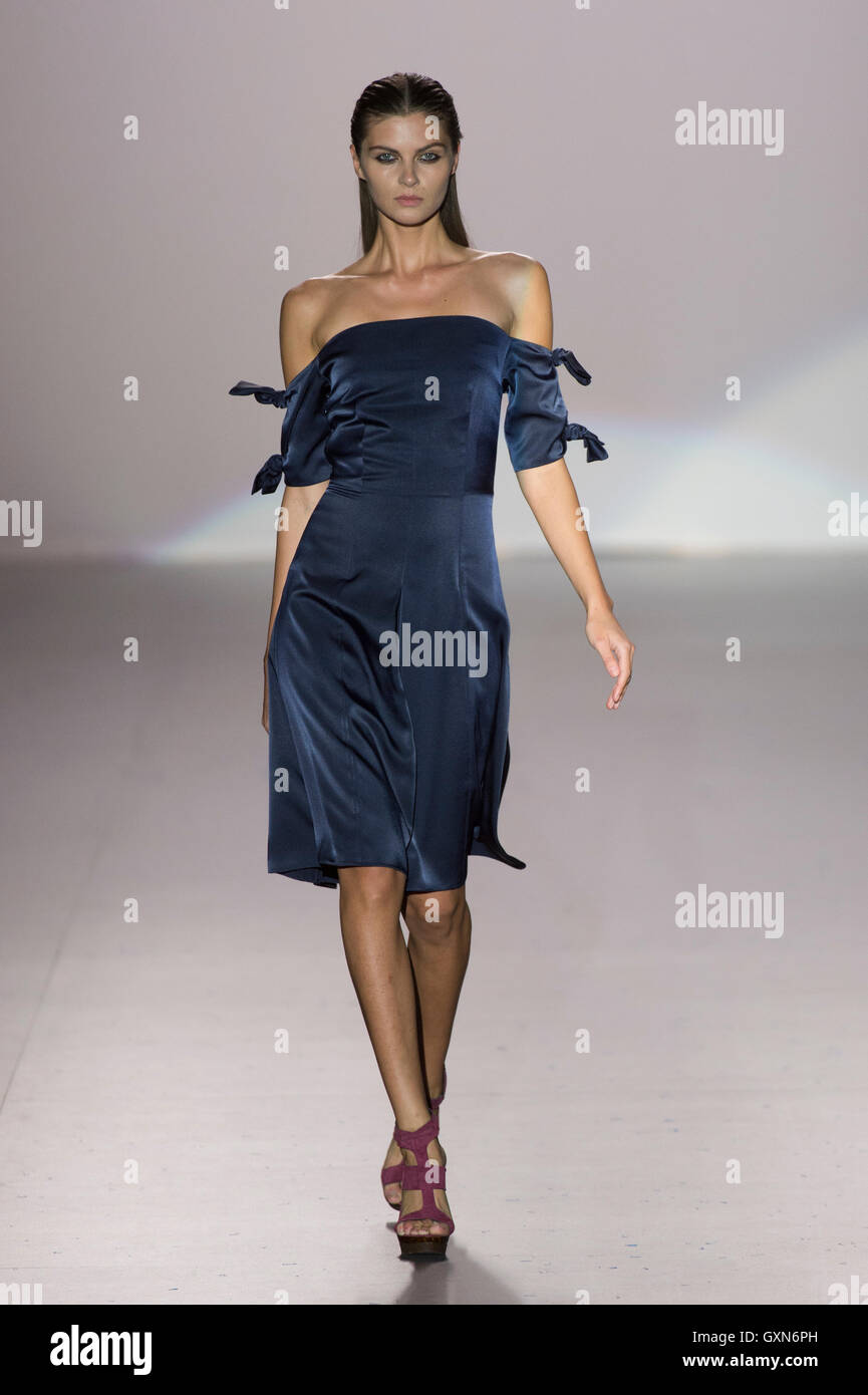 A model wears at collection runway a creation from Roberto Torretta ...