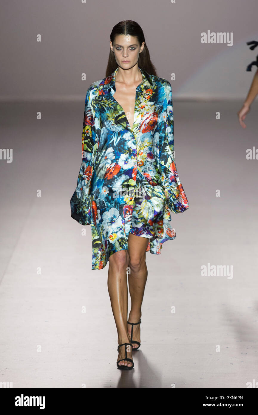 A model wears at collection runway a creation from Roberto Torretta ...