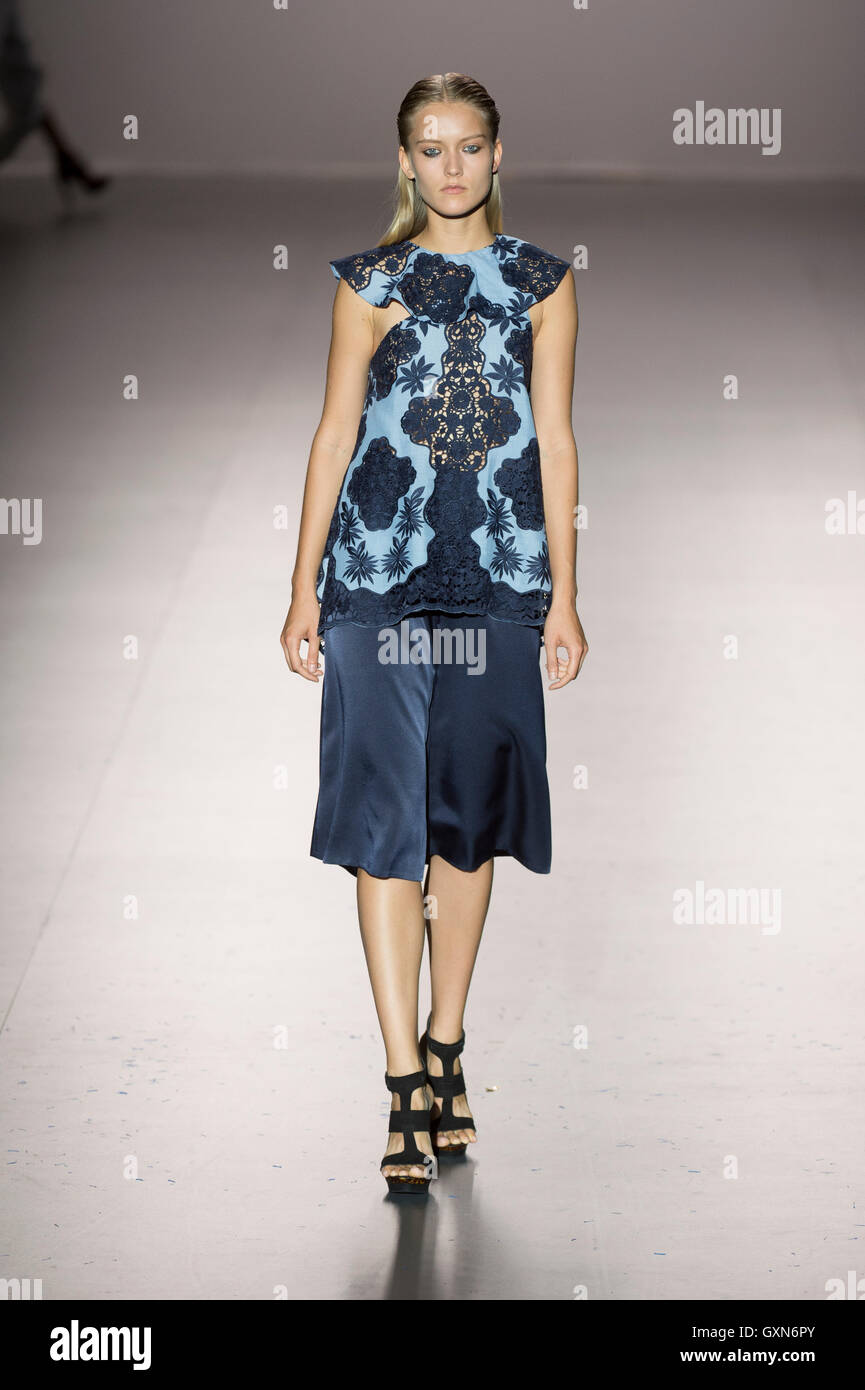 A model wears at collection runway a creation from Roberto Torretta ...