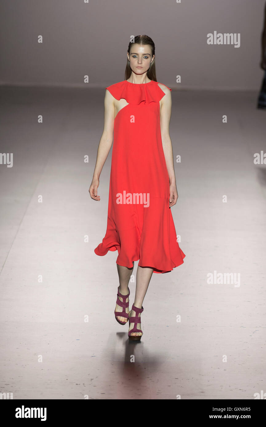 A model wears at collection runway a creation from Roberto Torretta ...