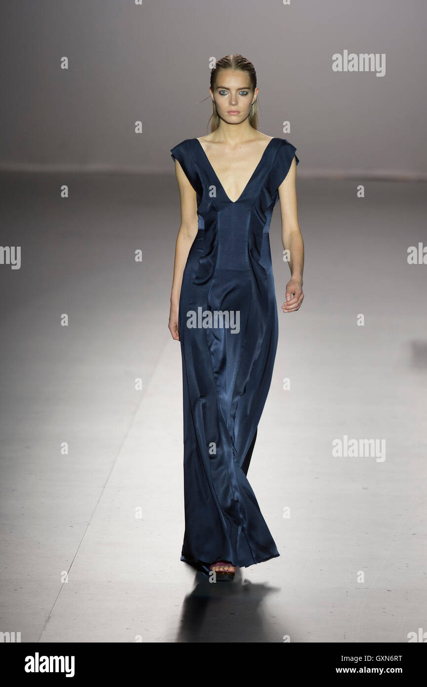 A model wears at collection runway a creation from Roberto Torretta ...