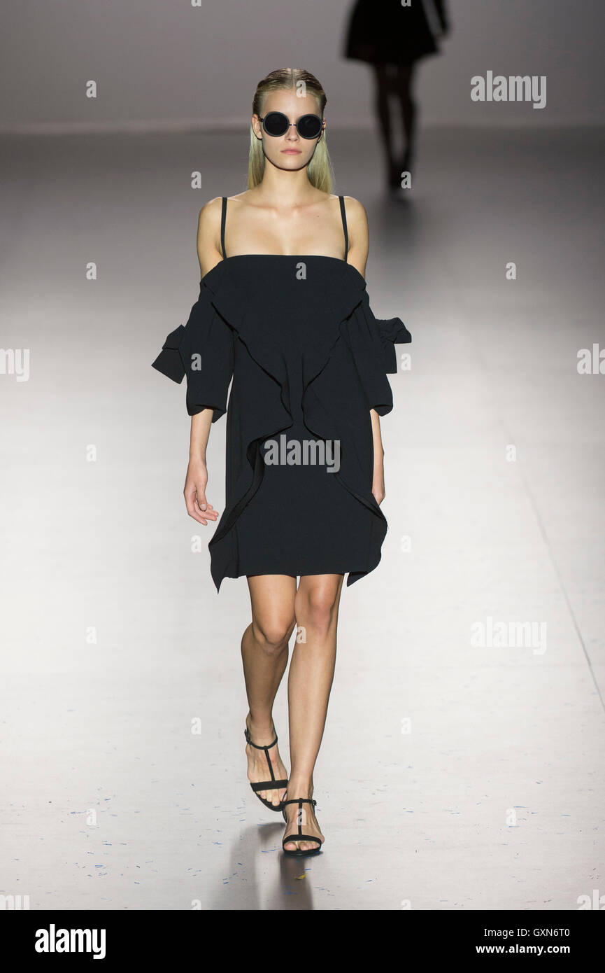 A model wears at collection runway a creation from Roberto Torretta ...