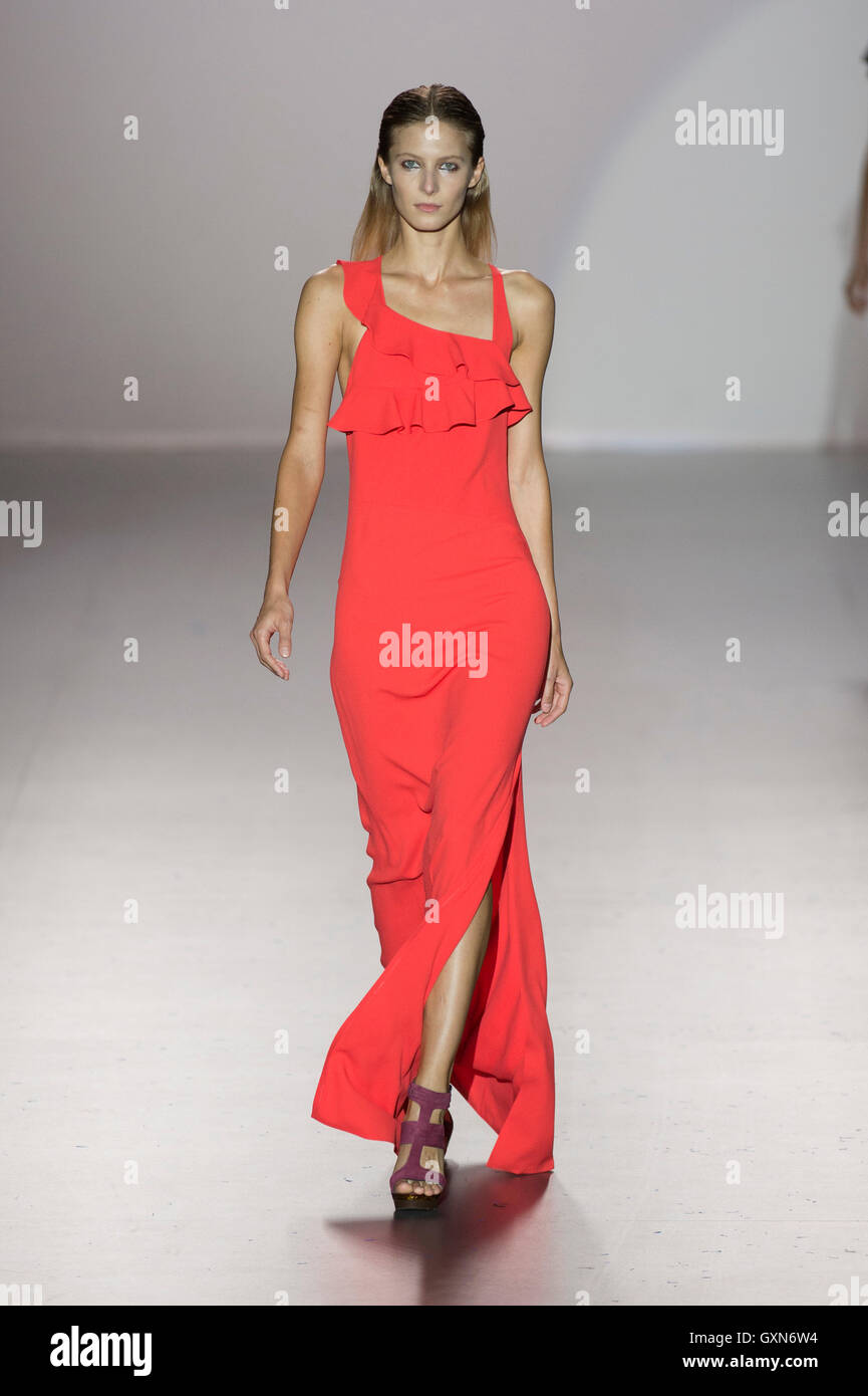 A model wears at collection runway a creation from Roberto Torretta ...