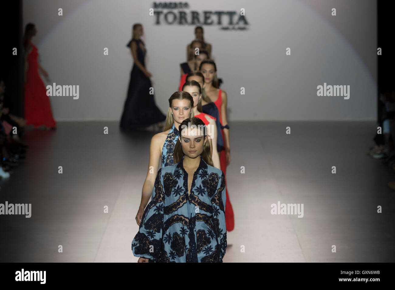 A model wears at collection runway a creation from Roberto Torretta ...