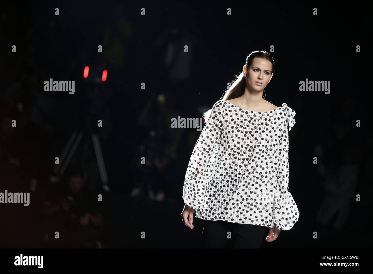 A model wears at collection runway a creation from Roberto Torretta ...