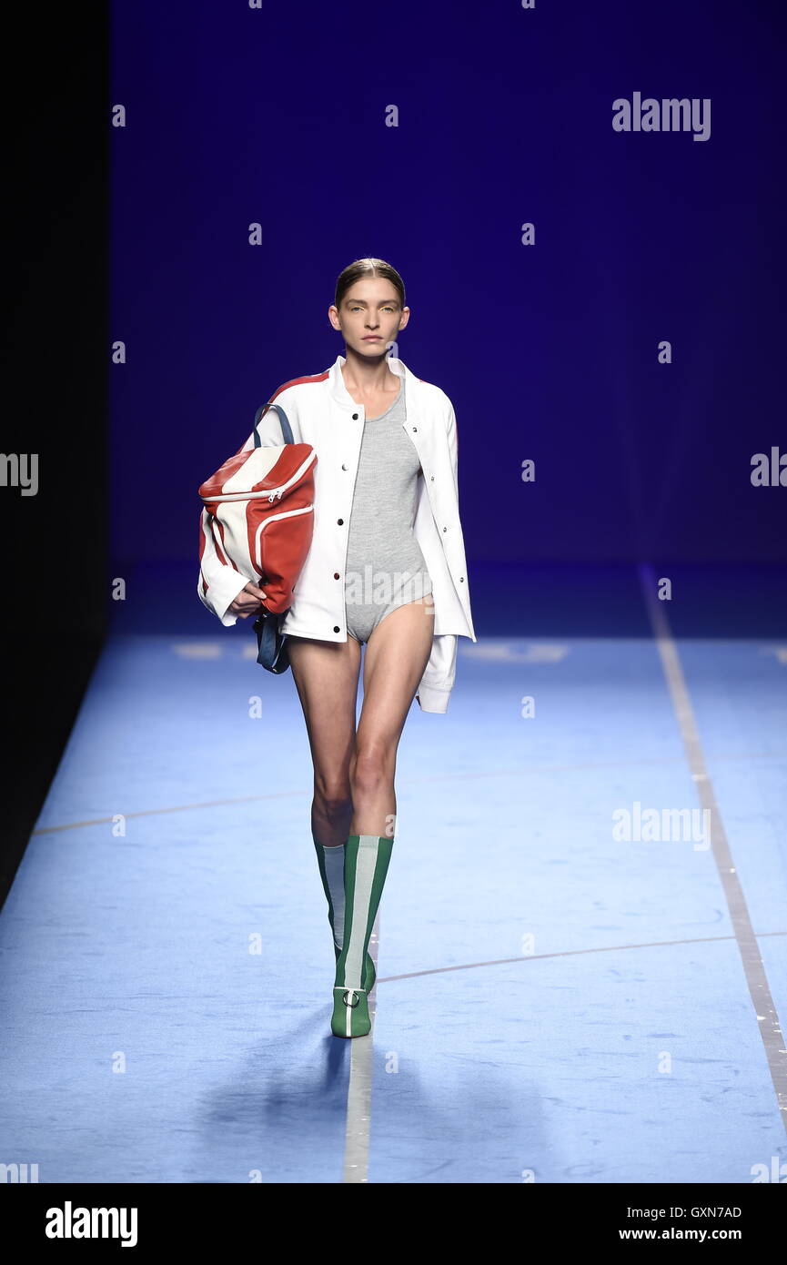 A model wears at collection runway a creation from Moises Nieto during ...