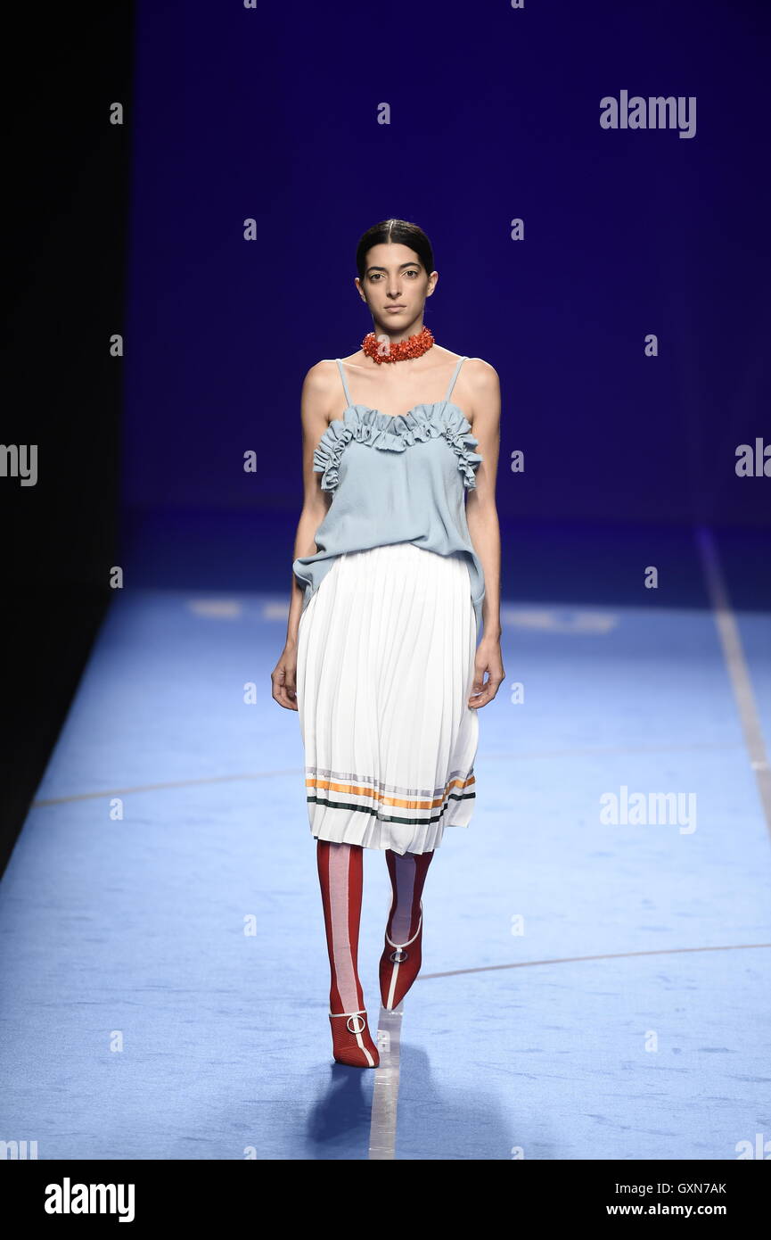 A model wears at collection runway a creation from Moises Nieto during ...