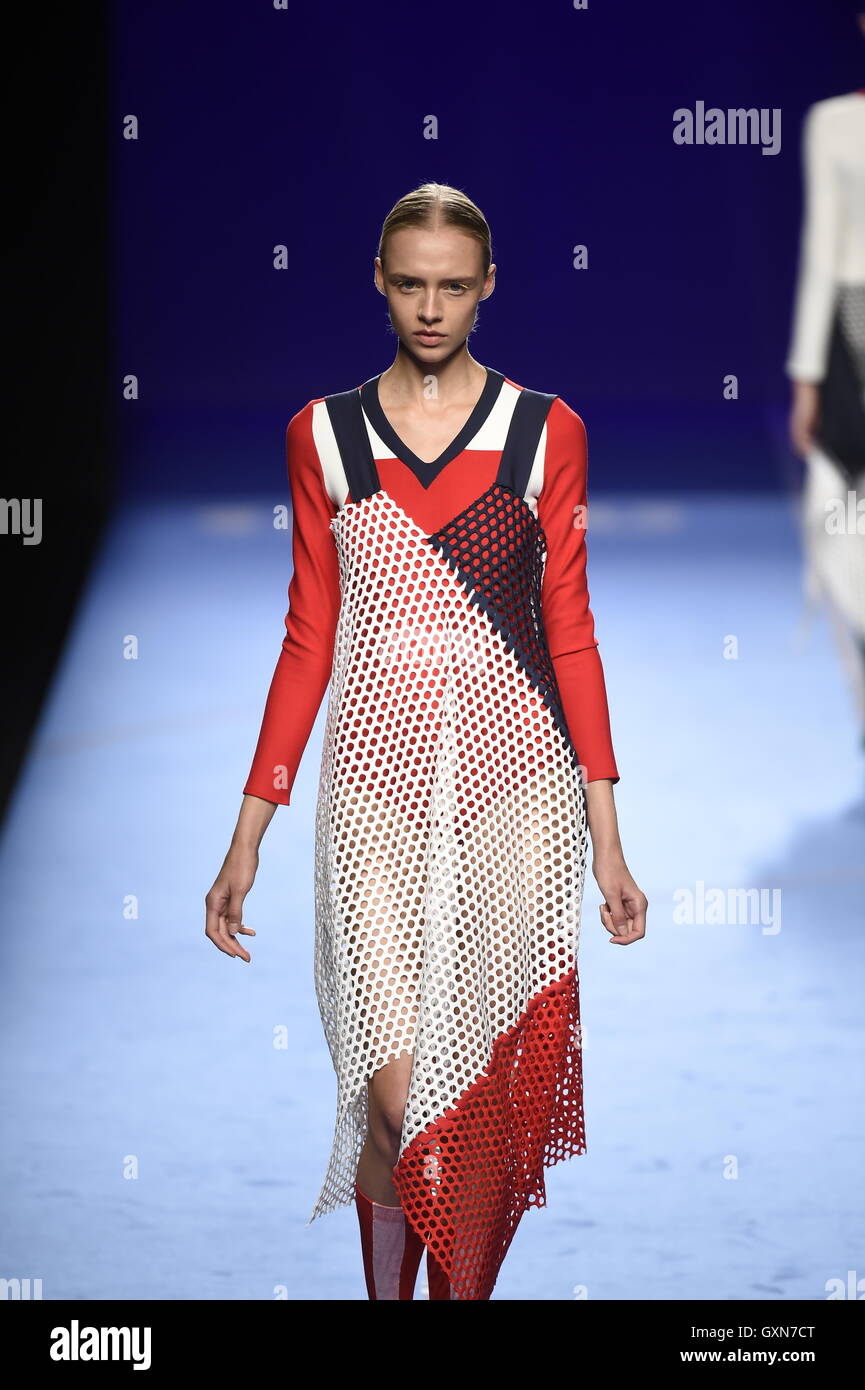 A model wears at collection runway a creation from Moises Nieto during ...