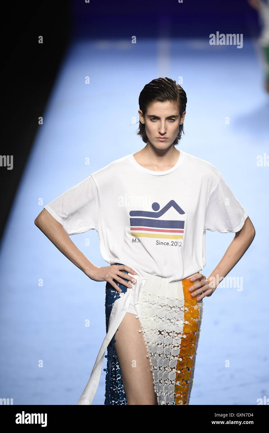 A model wears at collection runway a creation from Moises Nieto during ...