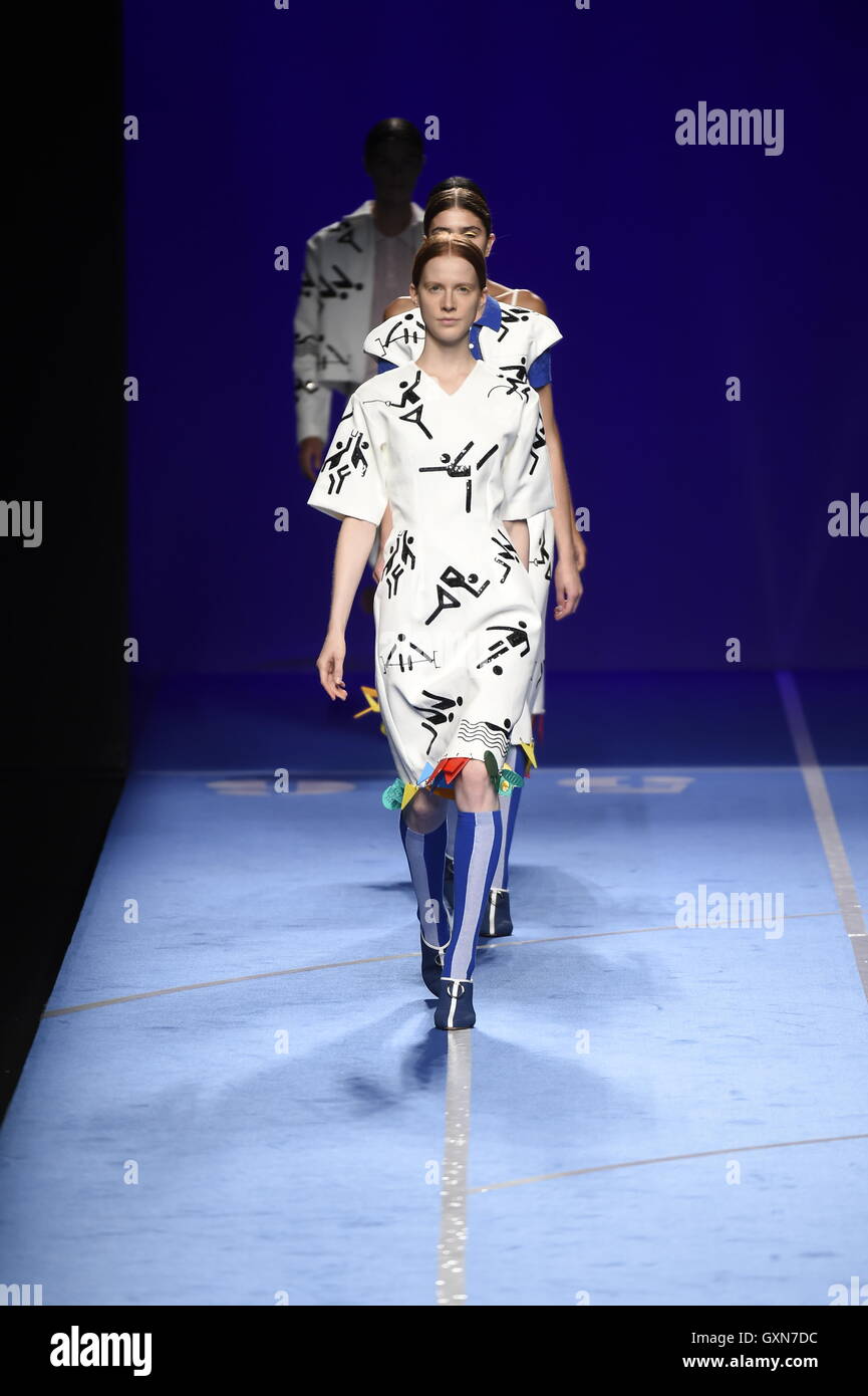 A model wears at collection runway a creation from Moises Nieto during ...