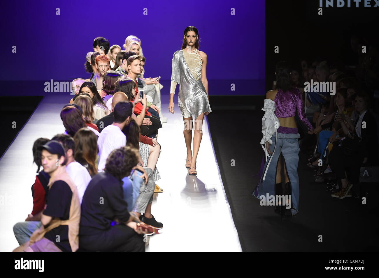 A model wears at collection runway a creation from Mane Mane during ...