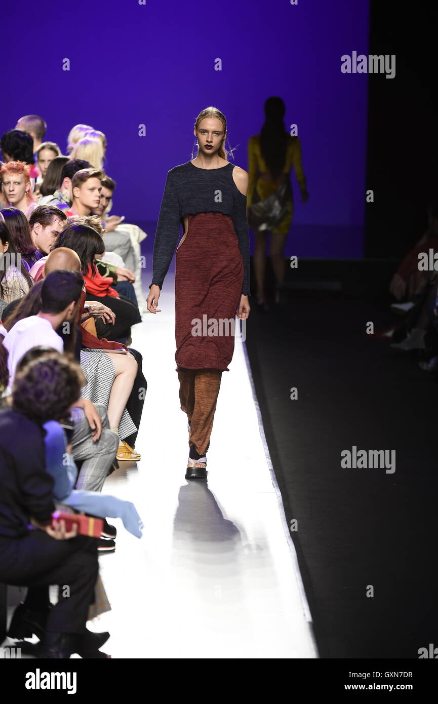 A model wears at collection runway a creation from Mane Mane during ...