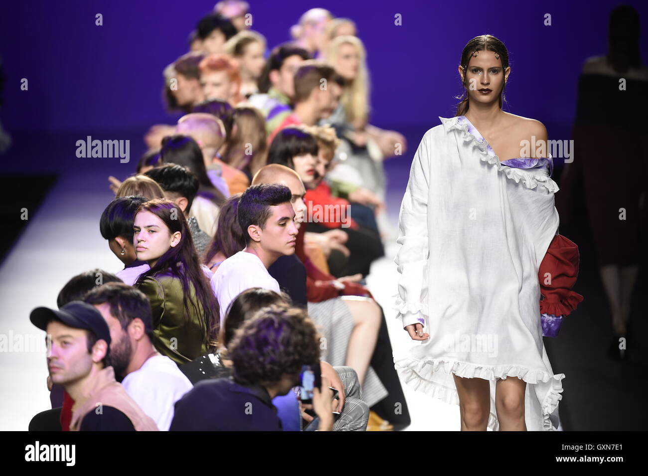 A model wears at collection runway a creation from Mane Mane during ...