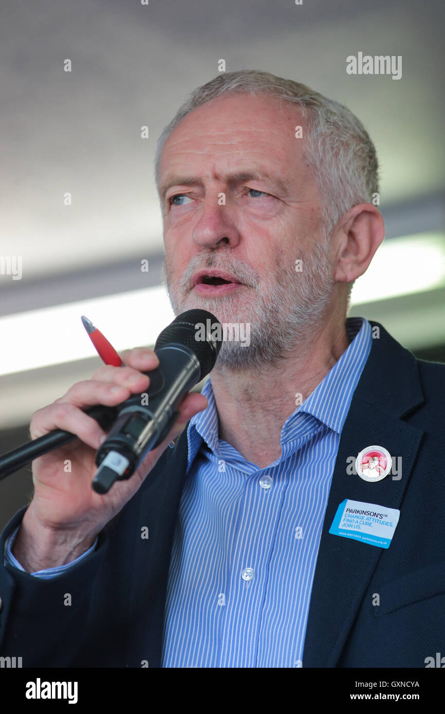 Labour Party Leader, Jeremy Corbyn, pictured speaking at a rally for ...