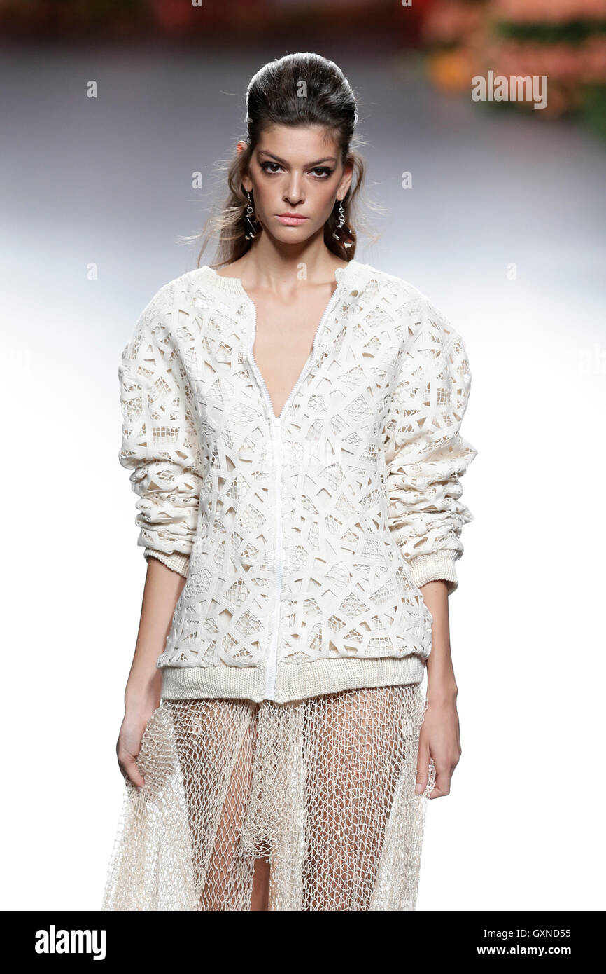 Madrid, Spain. 17th September, 2016. A model wears at collection runway ...