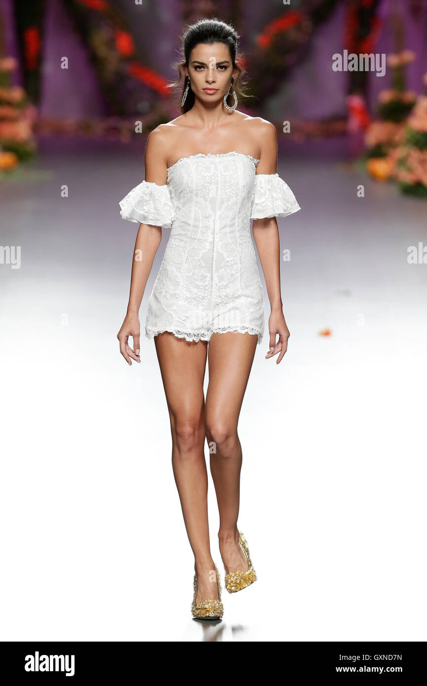 Madrid, Spain. 17th September, 2016. A model wears at collection runway ...