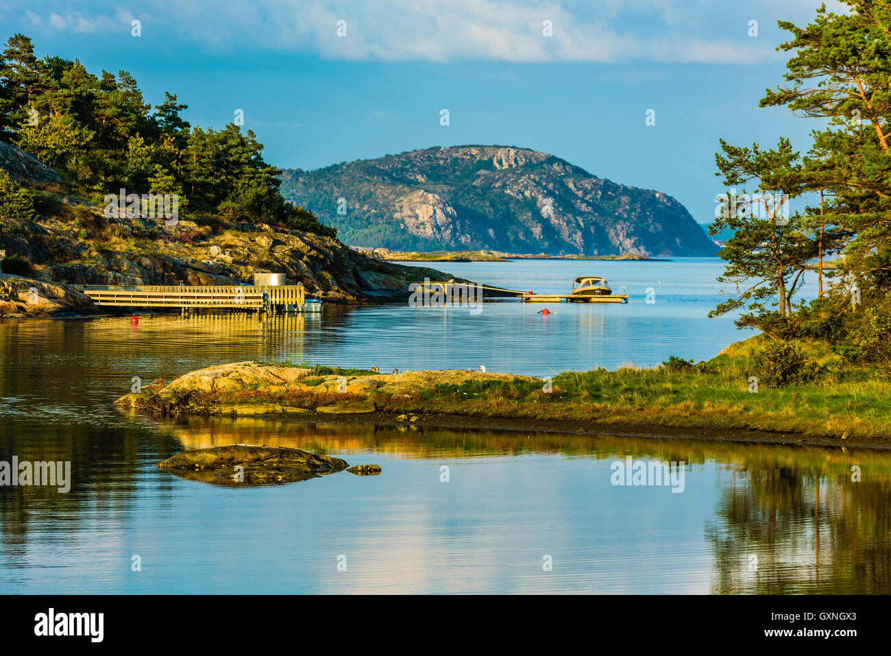 Tranquil evening landscape view of Swedish west coast archipelago near ...