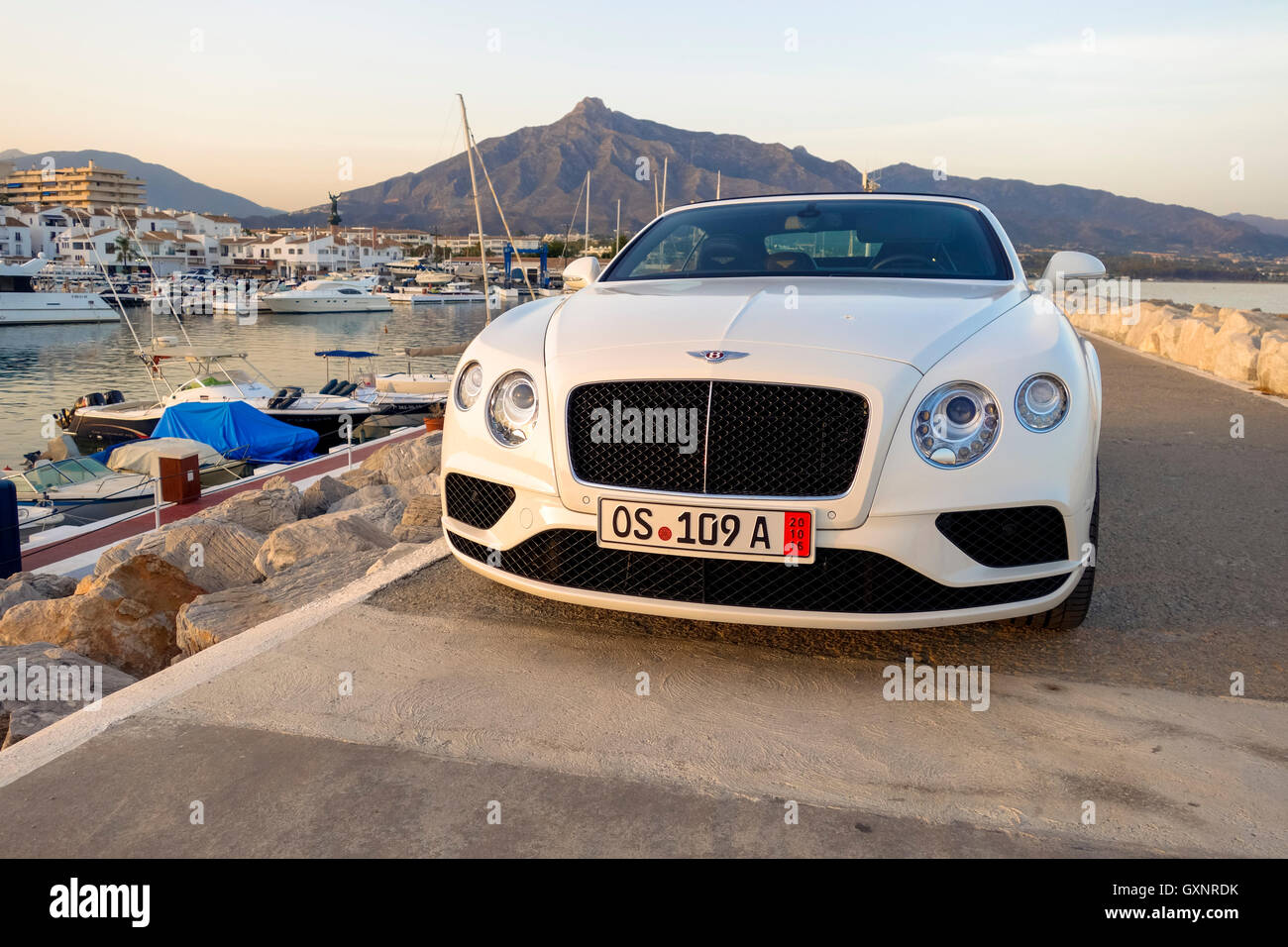 Luxury car, Bentley Continental parked in Marina of Puerto Banus ...