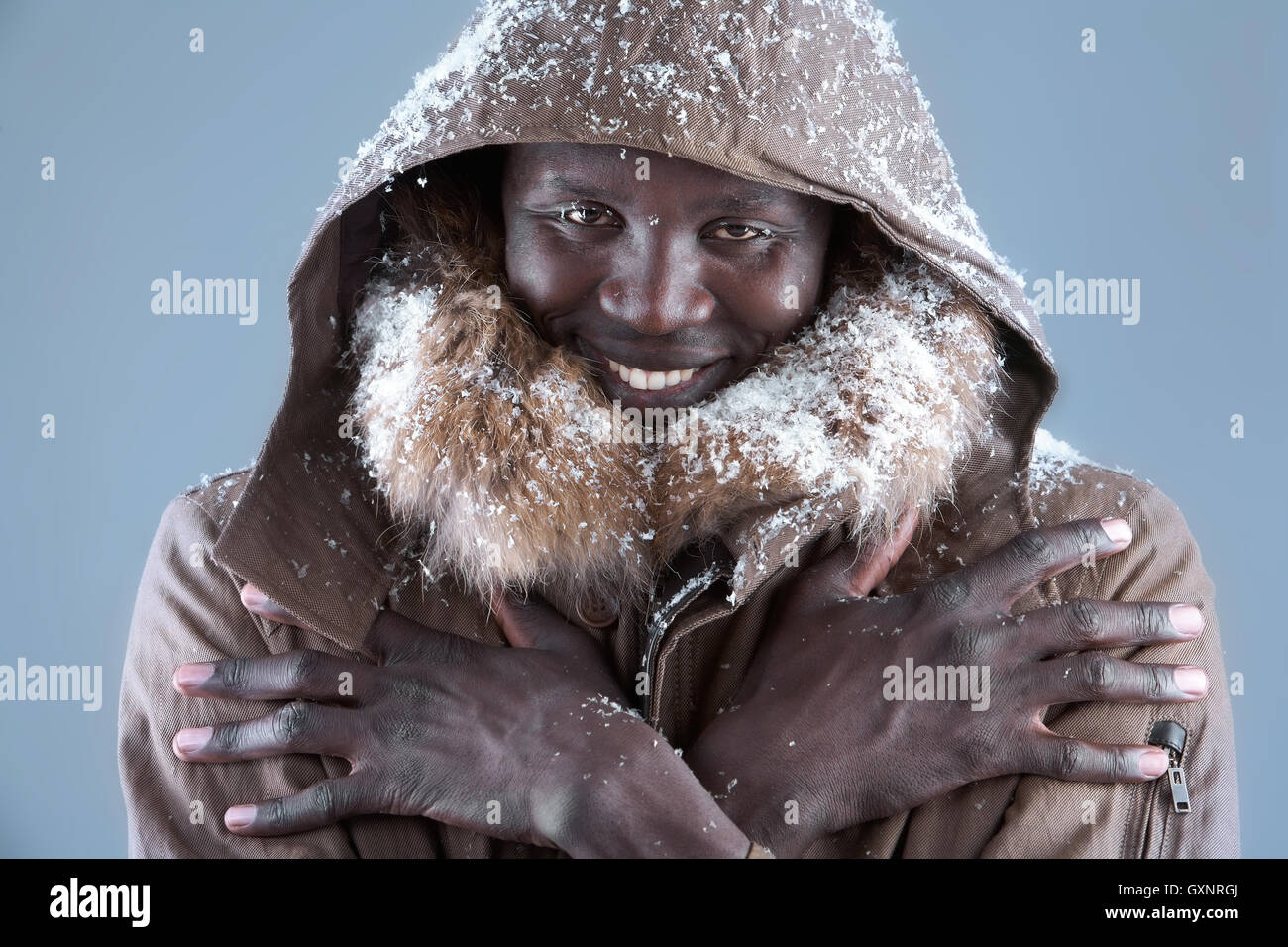 Male model posing in snow hi-res stock photography and images - Alamy