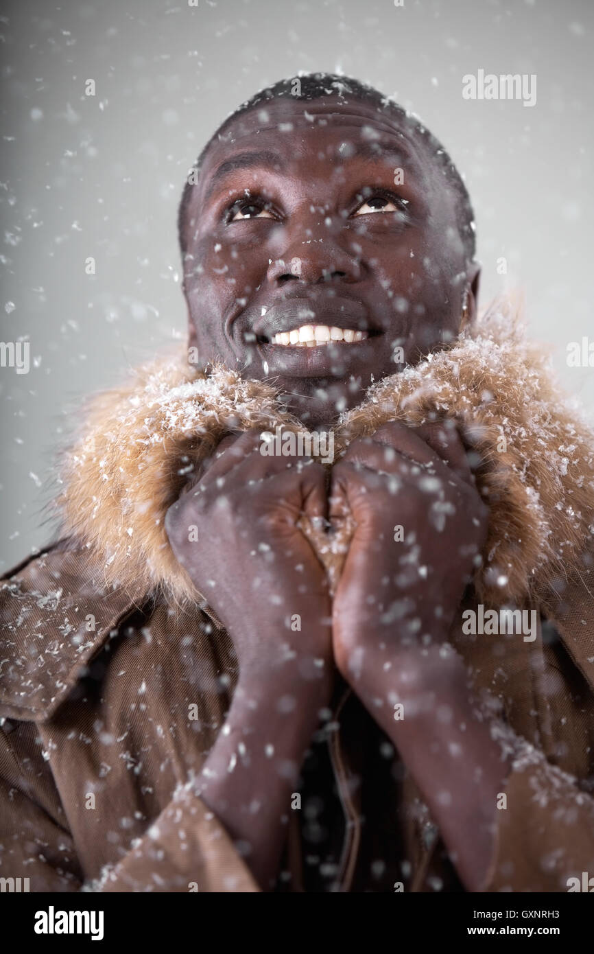 Black man in winter Stock Photo - Alamy