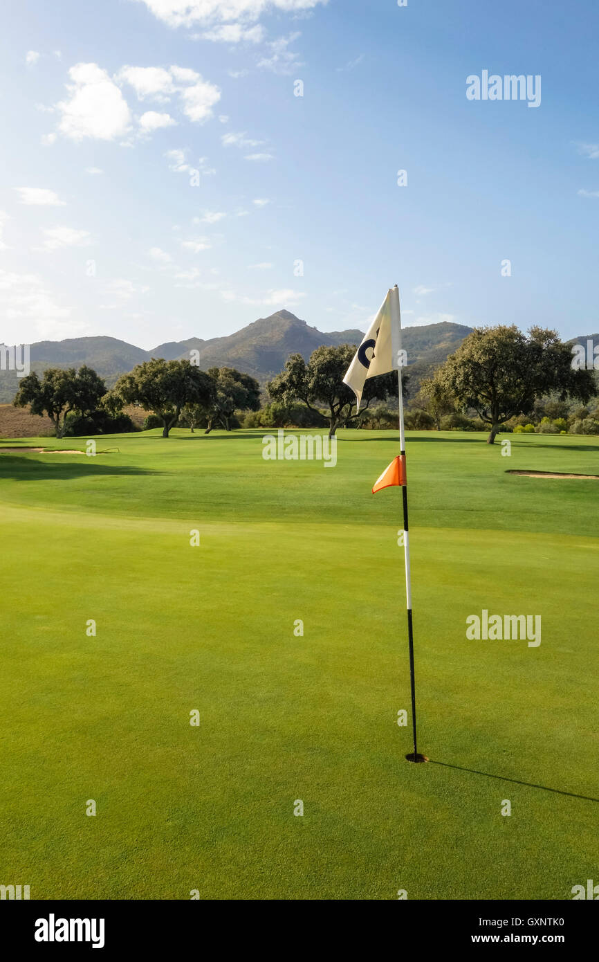 Green and Fairway with flag on golf course, Lauro Golf, Malaga ...