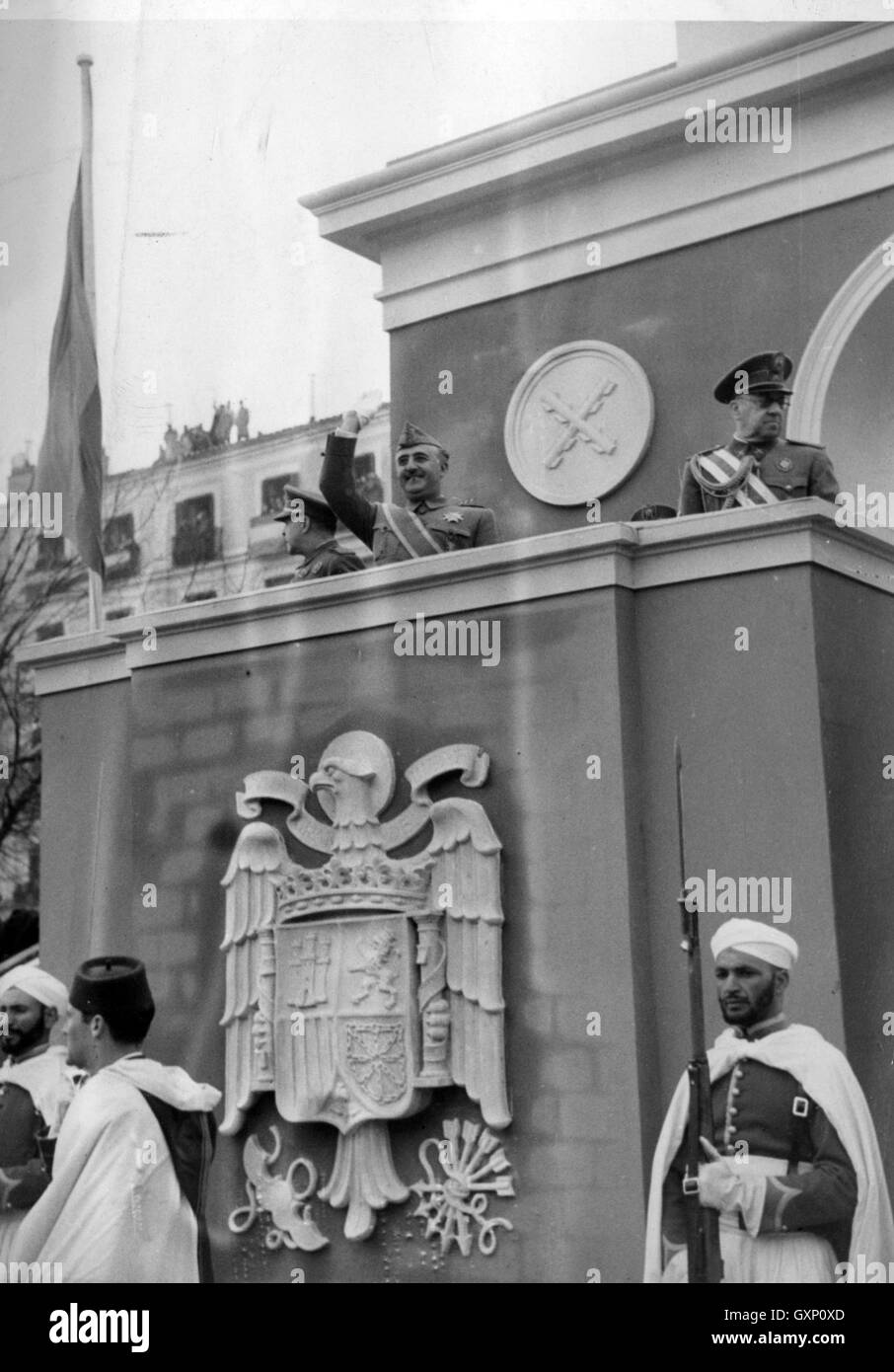 FRANCISCO FRANCO (1892-1975) Caudillo of Spain at a military parade on ...