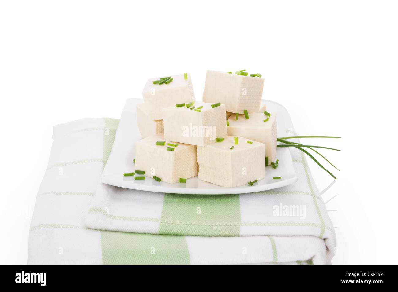 Culinary tofu eating. Tofu isolated on white background Stock Photo - Alamy