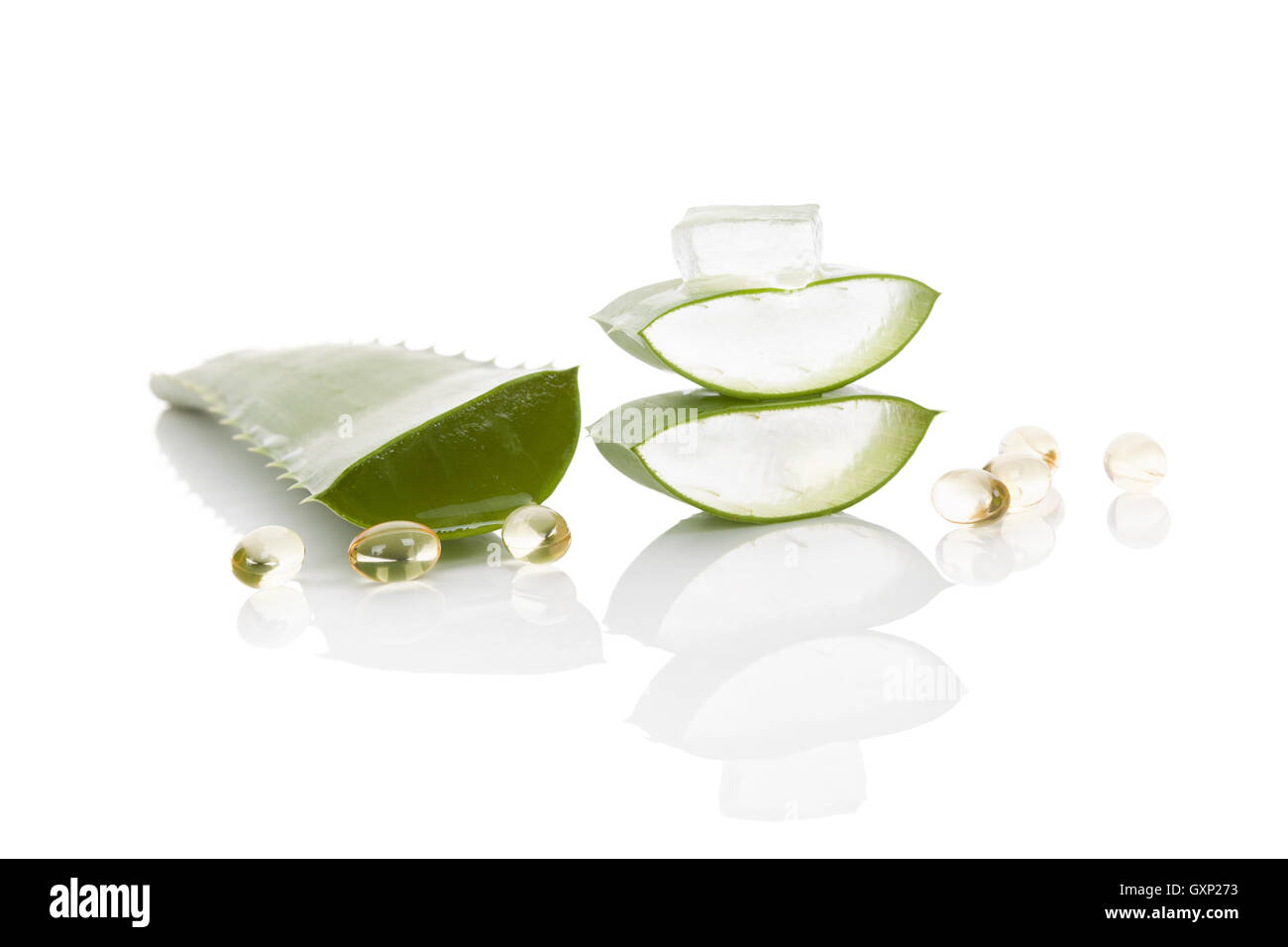 Aloe vera gel caps. Aloe vera, sliced leaf, and aloe vera gel caps ...